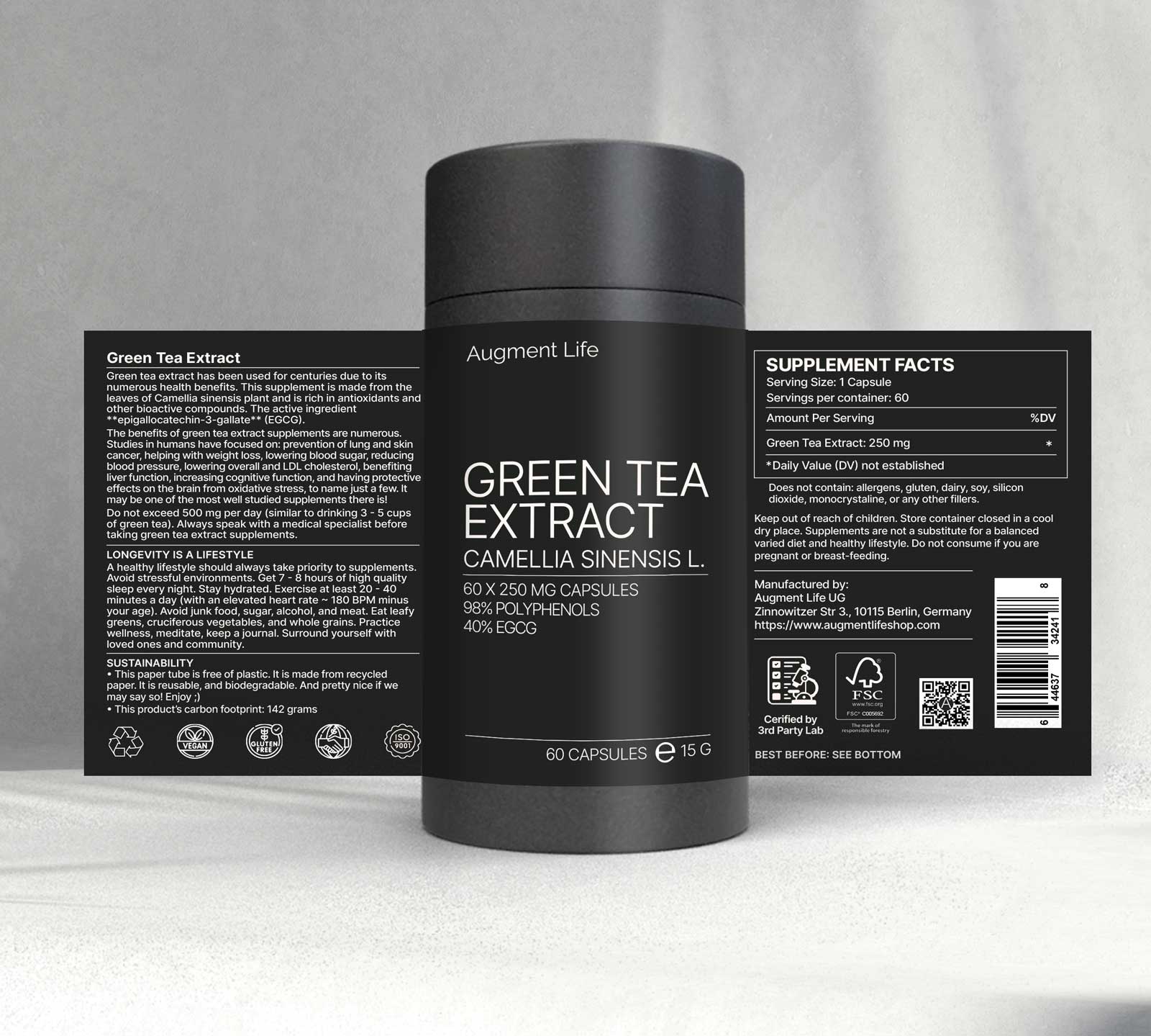Green Tea Extract - 250 mg capsules - 40% EGCG - Camellia Sinensis L ...